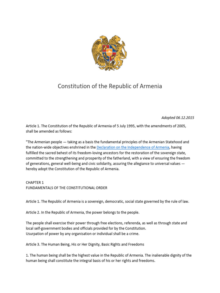 Constitution of The Republic of Armenia | PDF