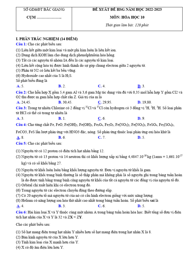 Đề thi thử HSG 10 | PDF