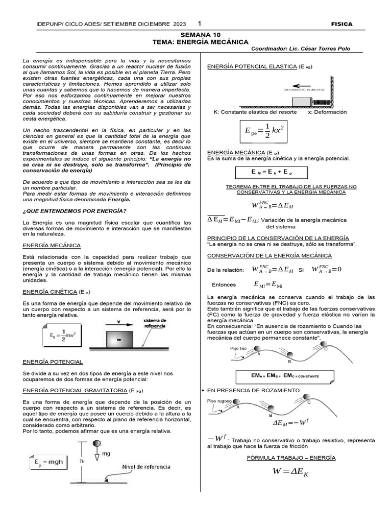 Semana #10 Ciclo Ades Setiembre Diciembre 2023 | PDF | Energía potencial | Ingeniería mecánica