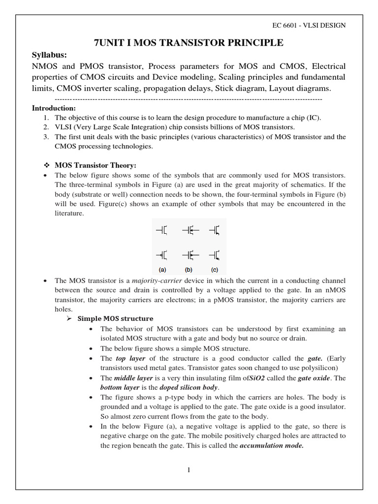 Vlsi_unit 1 notes | PDF | Mosfet | Field Effect Transistor Vlsi_unit 1 notes | PDF | Mosfet | Field Effect Transistor