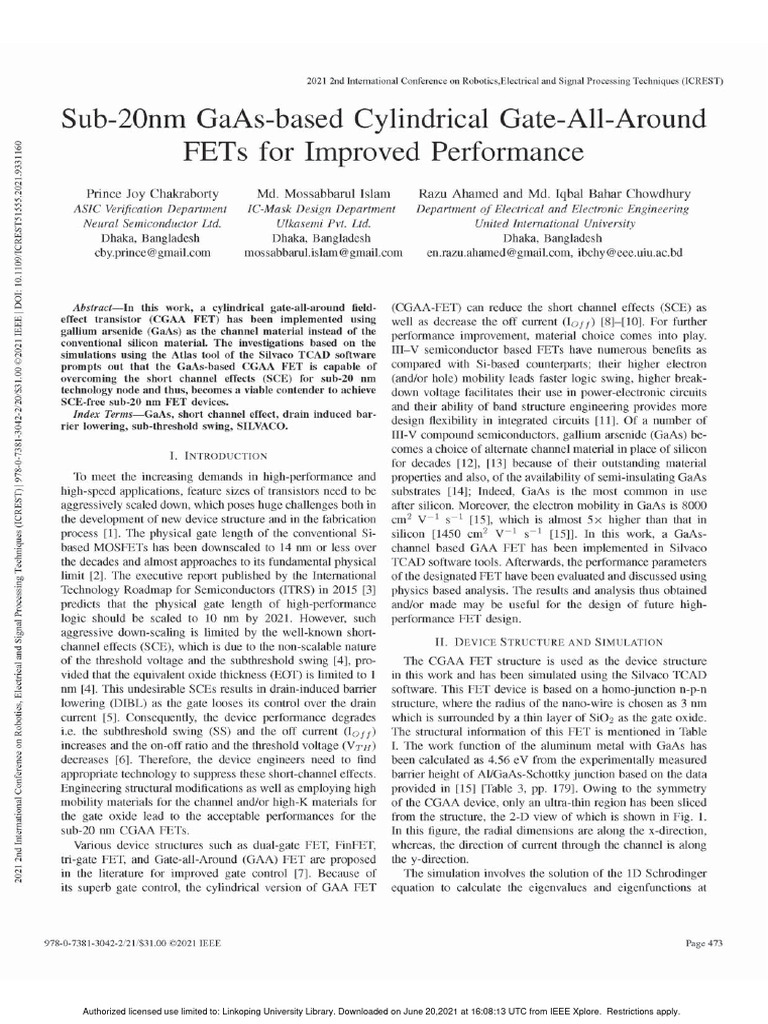 GaAs-Based Cylindrical Gate FETs | PDF | Gallium Arsenide | Field ...