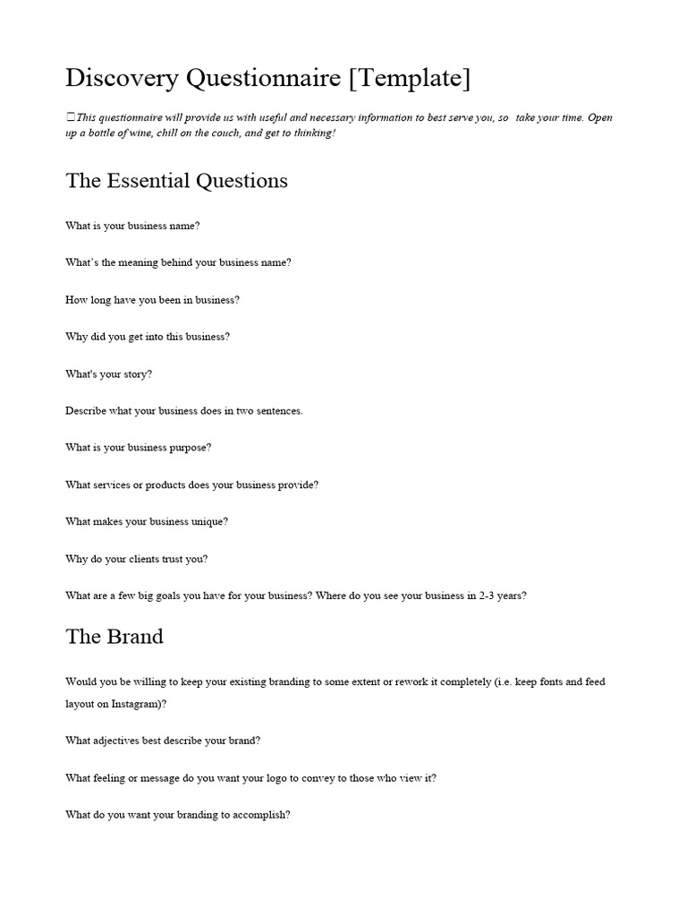Discovery Questionnaire | PDF | Career & Growth