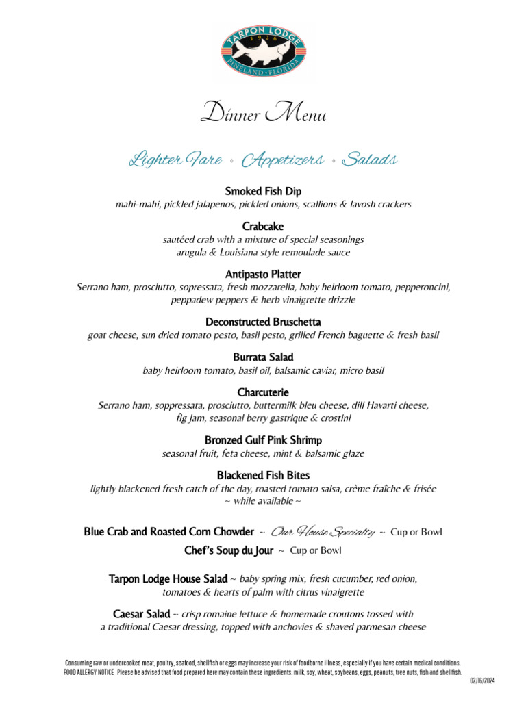 Dinner Menu: Appetizers & Entrees | PDF | Salad | Sauce