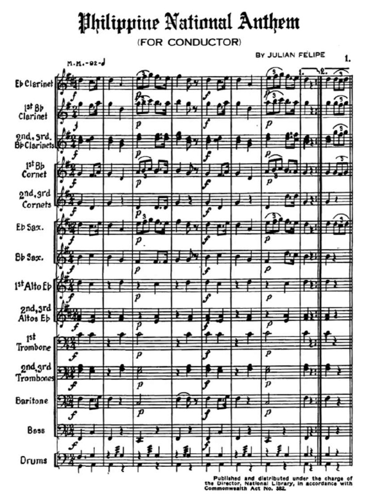 Philippine National Anthem (As Approved by Julian Felipe) C. 1938 | PDF