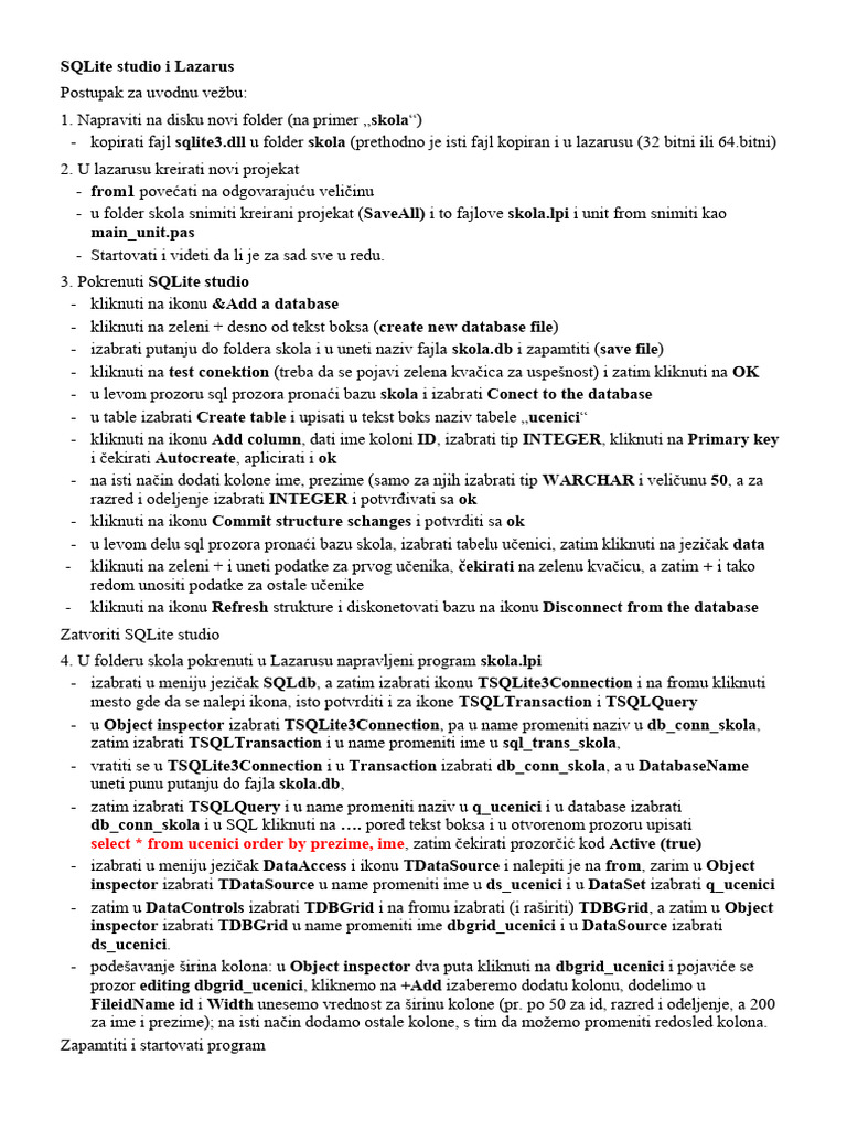 SQLite Studio I Lazarus | PDF