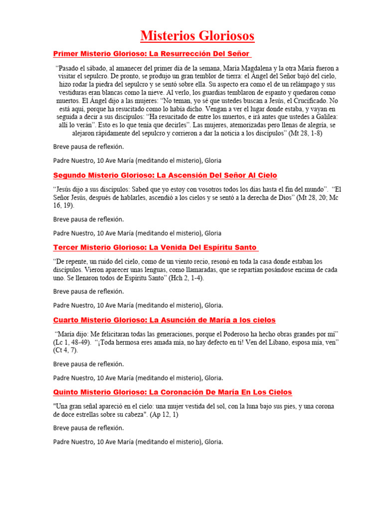 Misterios Gloriosos | PDF | La resurrección de Jesús | Jesús