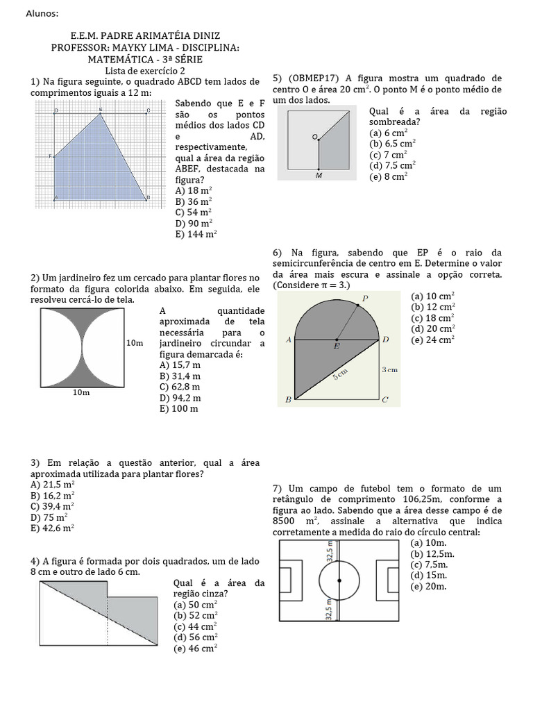 Atividade - perímetro e área | PDF