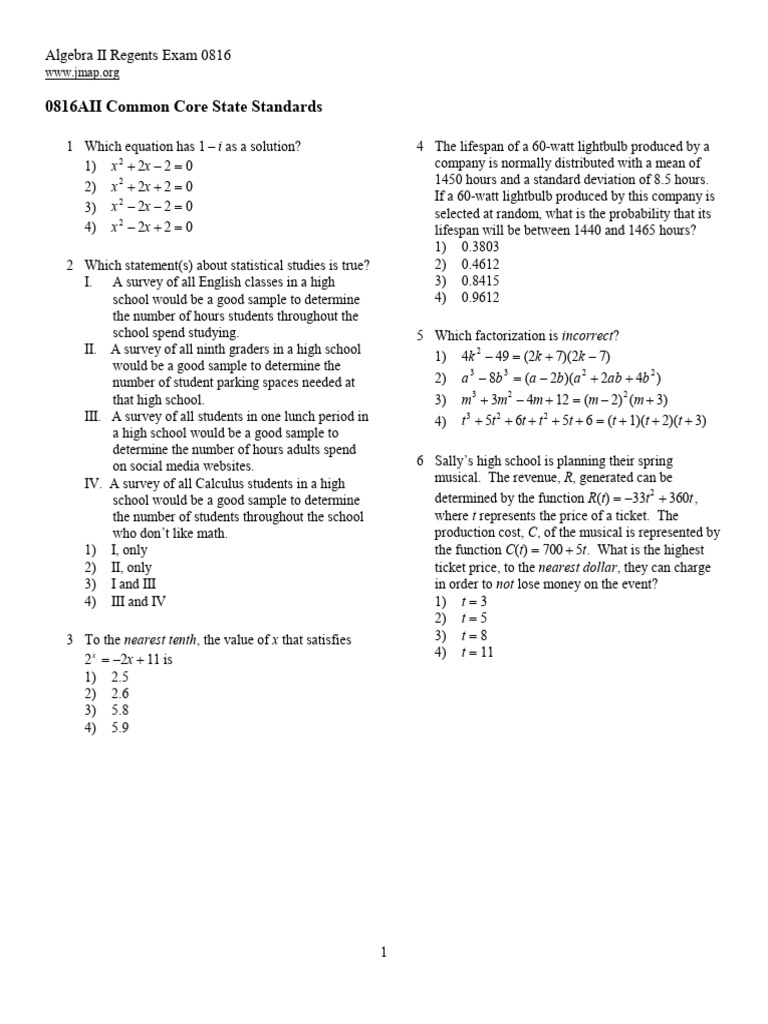 0816ExamAII EV | PDF | Function (Mathematics) | Factorization