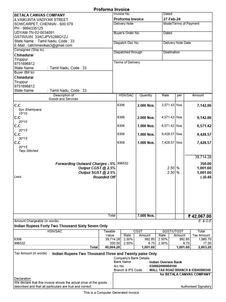 Proforma Inv | PDF | Invoice | Government Finances