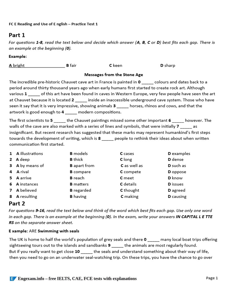 FCE Reading and Use of English - Practice Test 1 | PDF