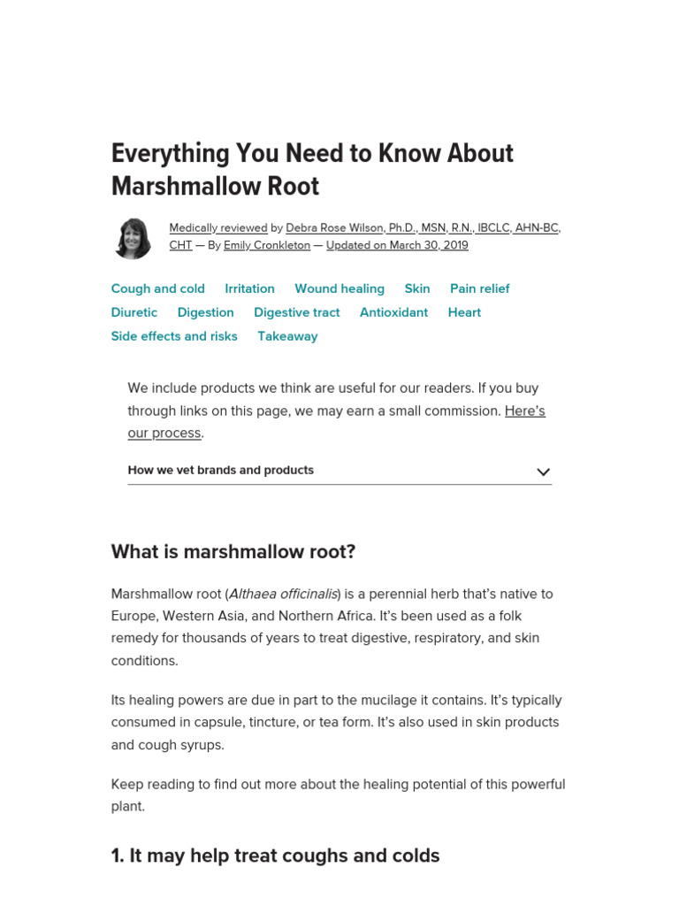 Marshmallow Root: Benefits & Side Effects | PDF | Dermatitis | Topical ...