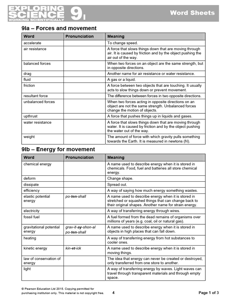 9i Word Sheets | PDF | Force | Lever