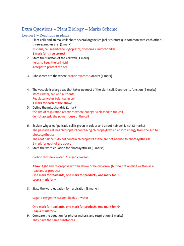 Extra Questions - Plant Growth MS | Download Free PDF | Photosynthesis ...