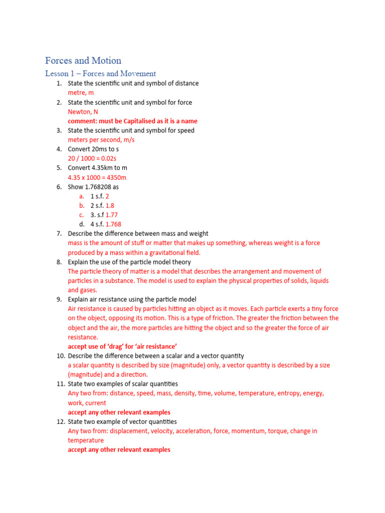 Extra Questions - Forces and Motion MS (COM) | PDF | Electromagnetic ...