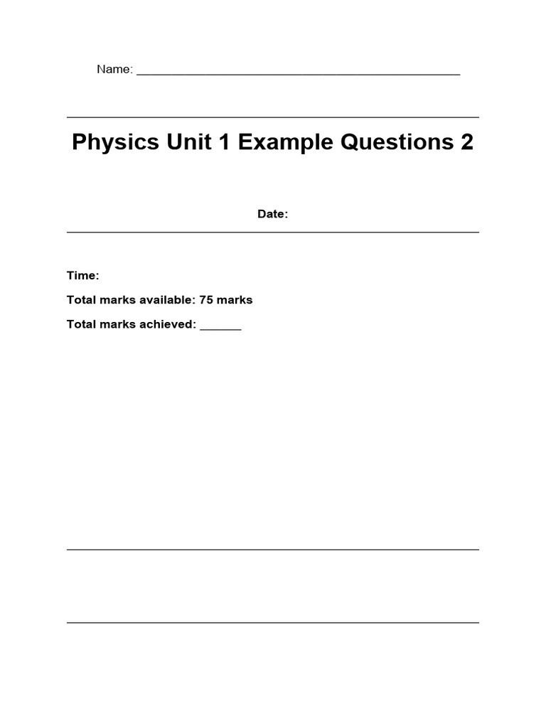 Physics Unit 1 Questions 2 (GOH) | PDF | Kinetic Energy | Force