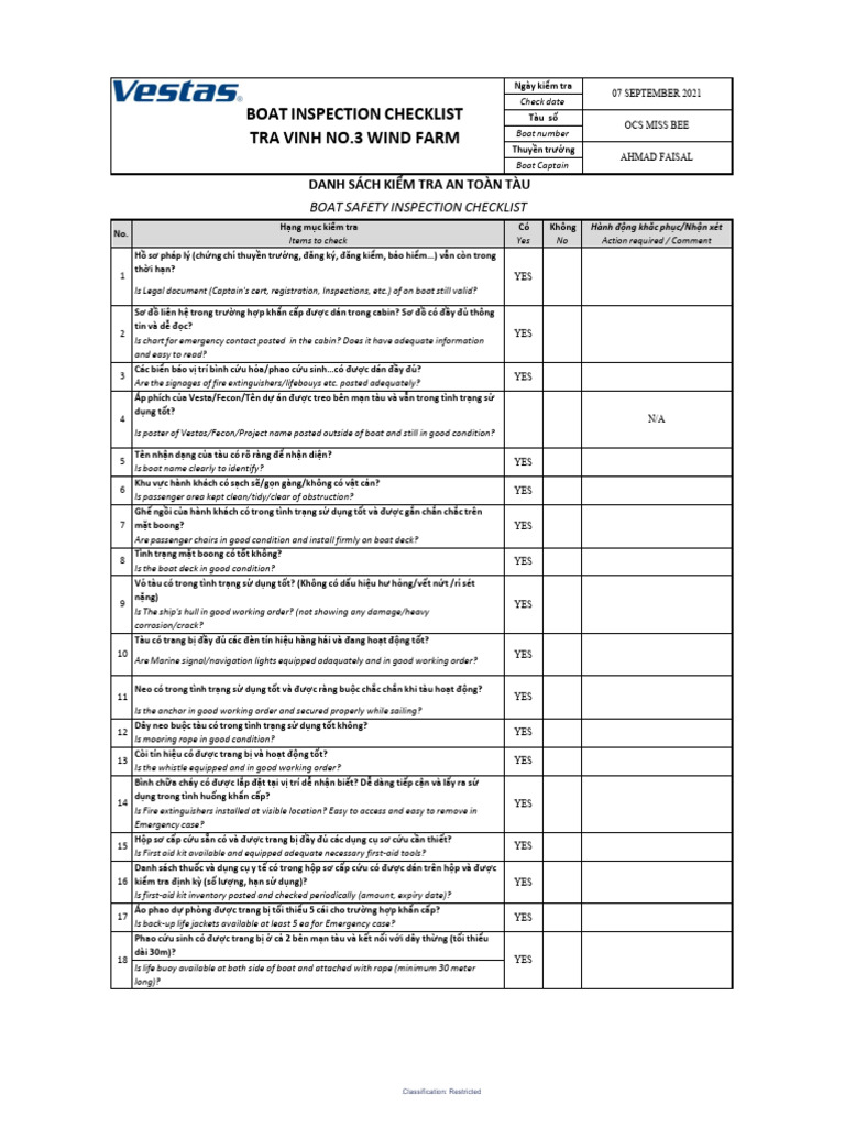 Boat Safety Inspection Checklist OCS MISS BEE | PDF