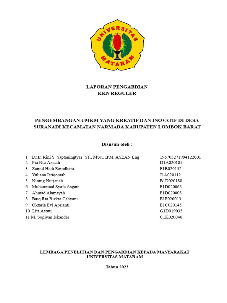 Desa Suranadi - Cover Laporan + Halaman Pengesahan | PDF