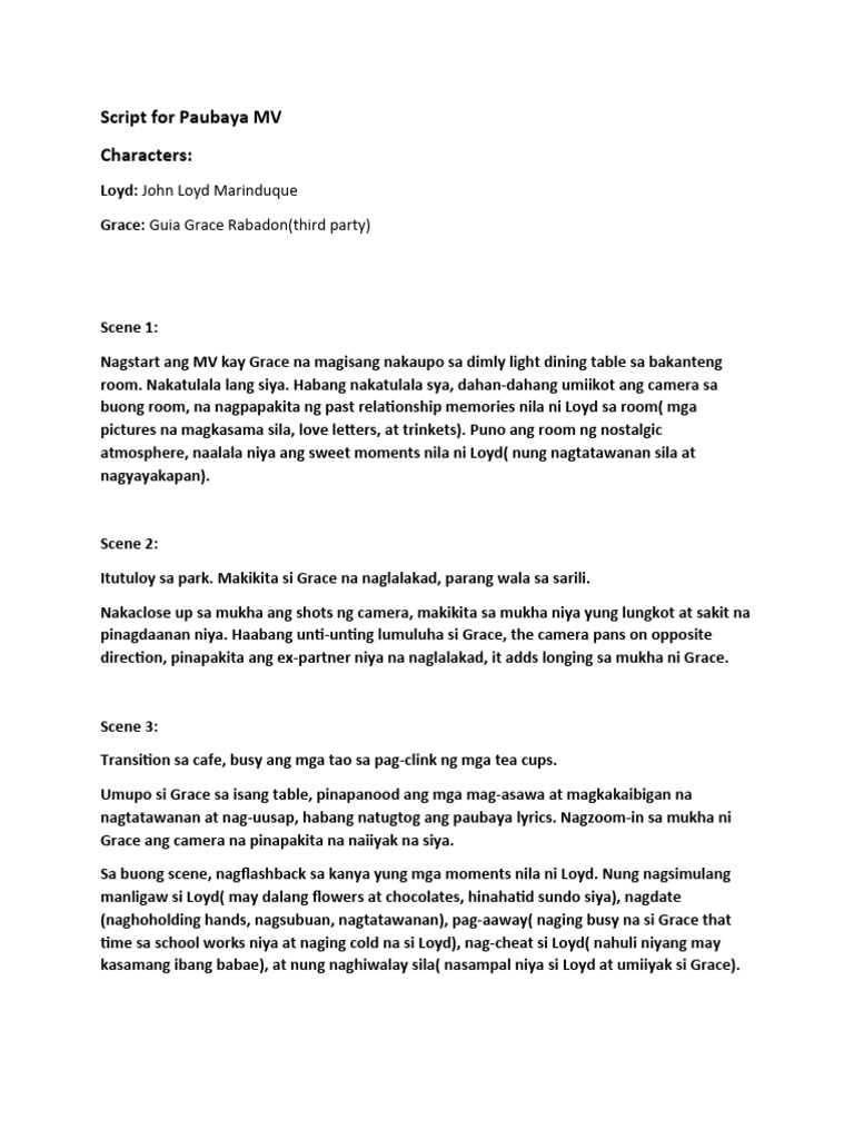 Script For Paubaya MV | PDF