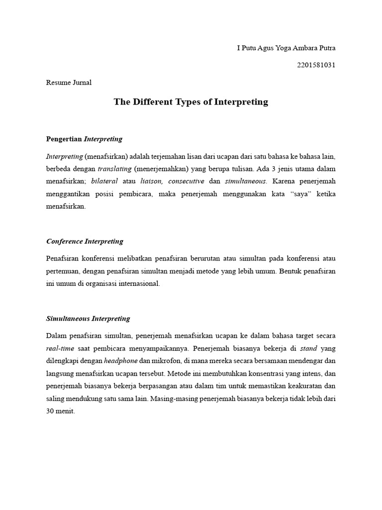 Resume The Different Types of Interpreting | PDF