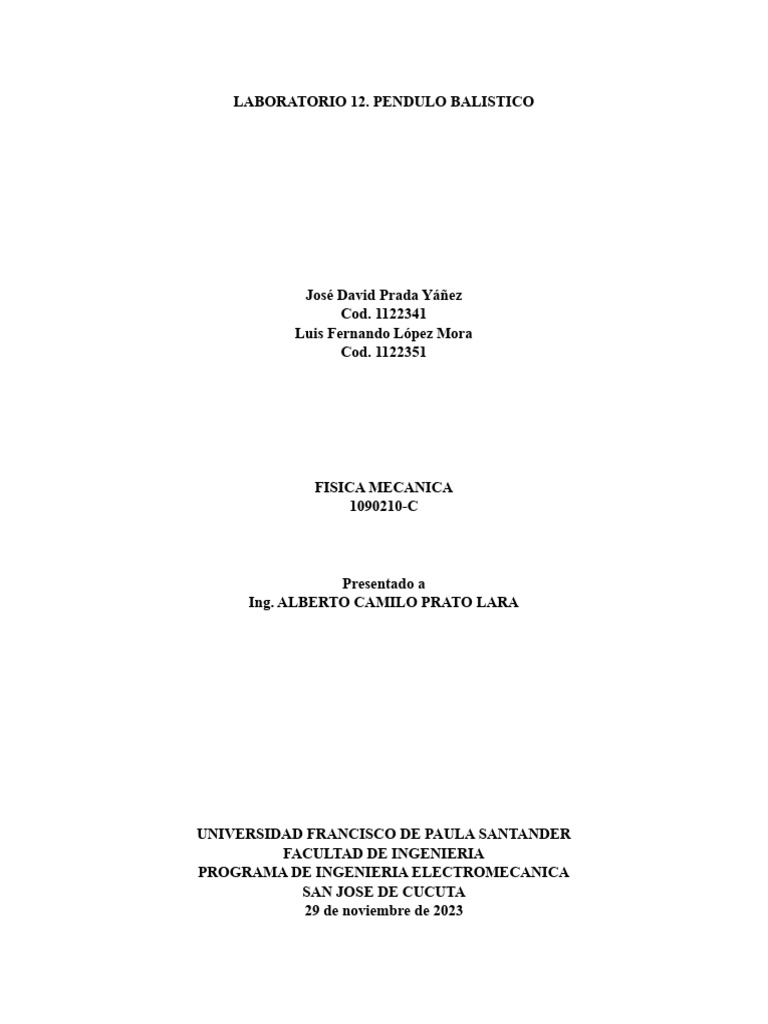 Análisis del Péndulo Balístico en Física | PDF | Péndulo | Masa