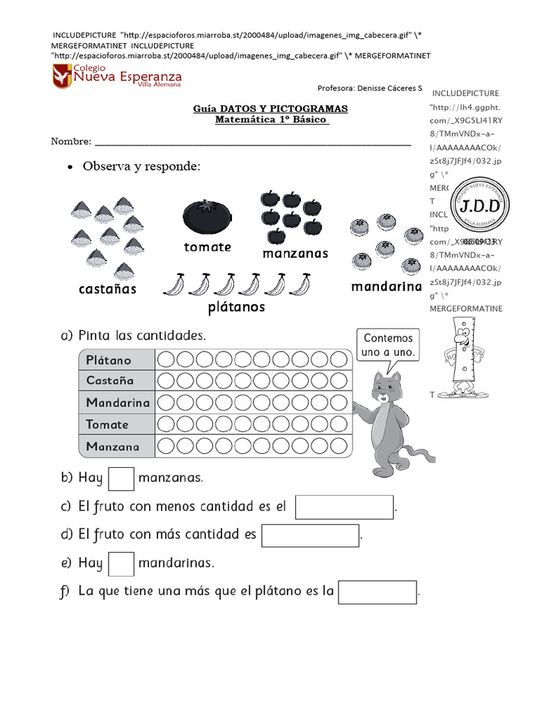 Guía de Datos y Pictogramas 1º Básico | PDF