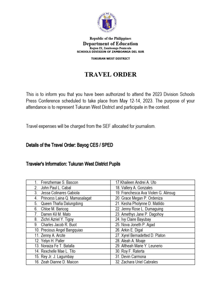 TRAVEL ORDER SEF JOURNALISM REFUND | PDF