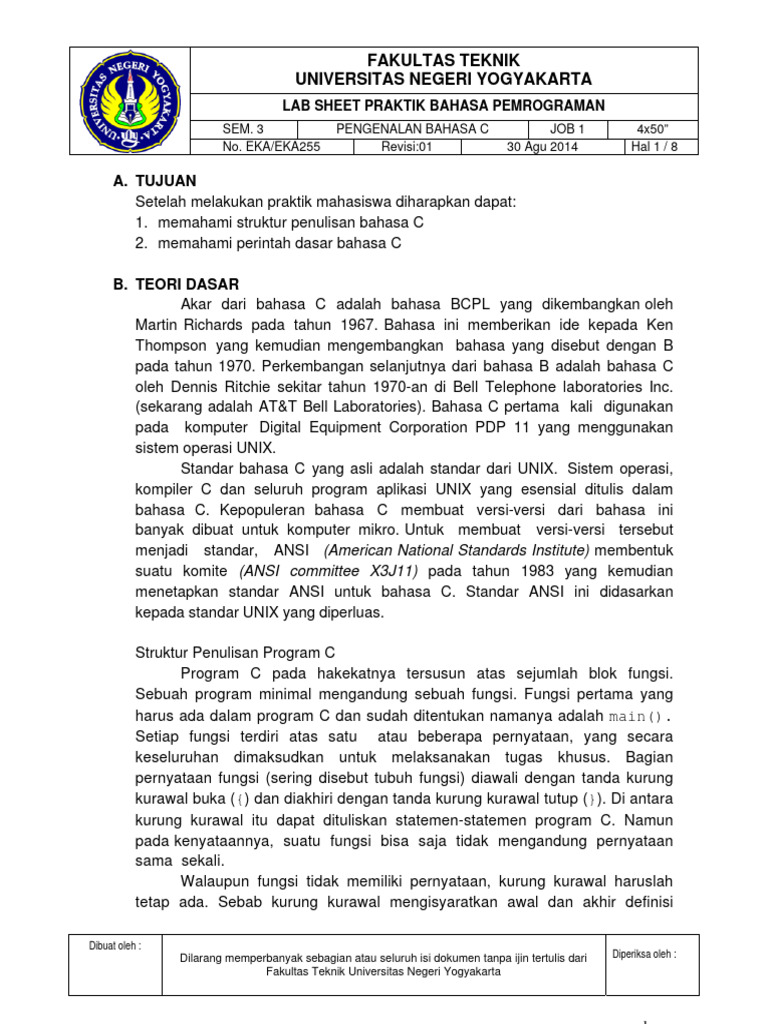 Lab Sheet 1 Pengenalan Bahasa C | PDF