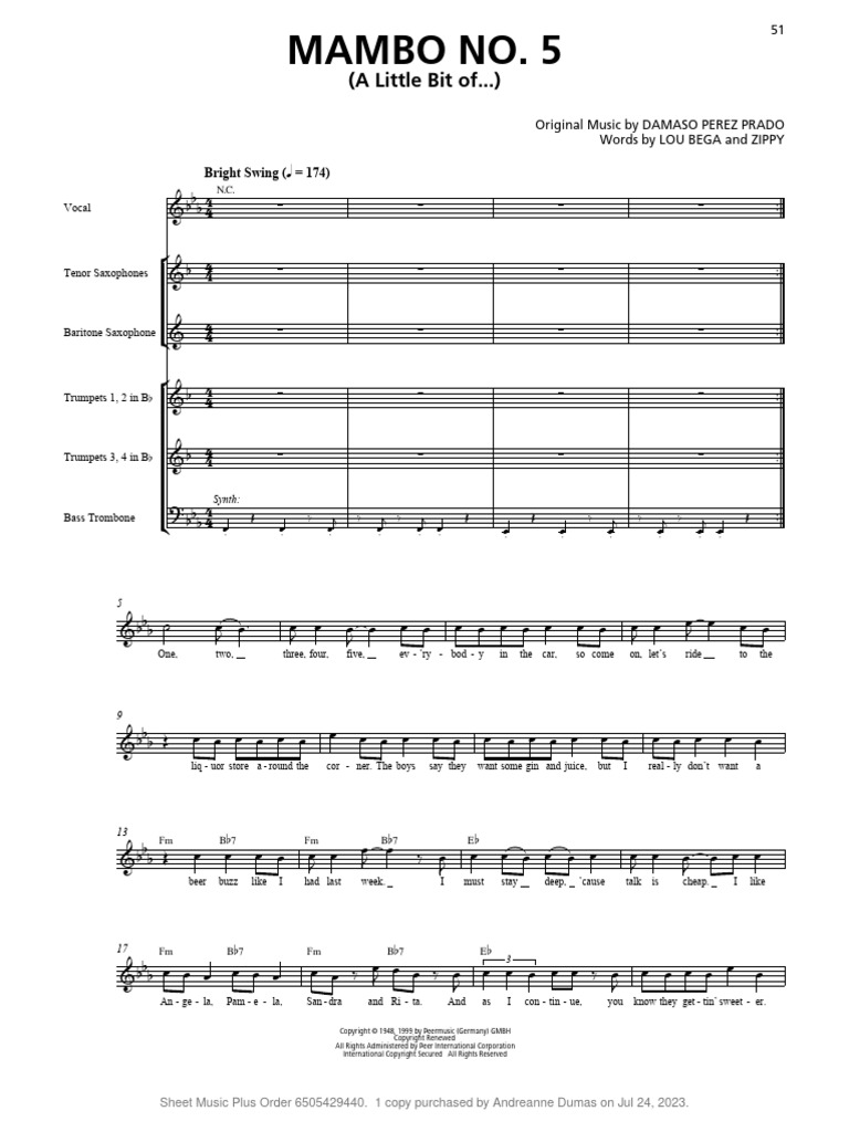 mambo_no_5_a_little_bit_of_horn_section | PDF | Musicology | Musical Instruments