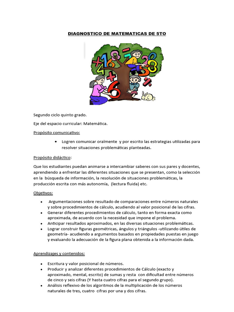 Diagnostico de Matematicas de 5to Grado | PDF | Geometría | Decimal
