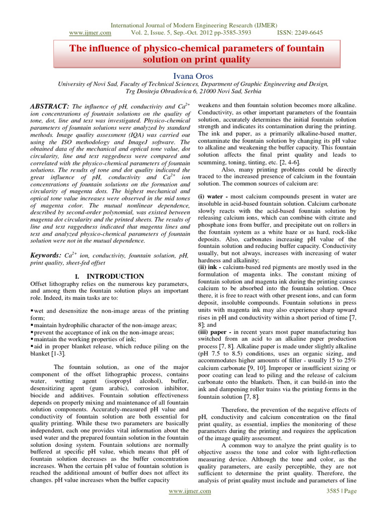 Fountain Solution Impact on Print Quality | PDF | Ph | Buffer Solution