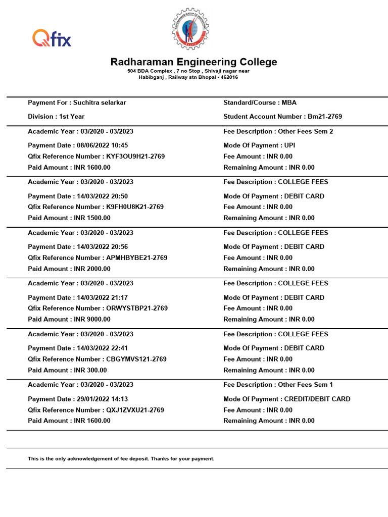 MBA Student Fee Payment Summary | PDF | Payments | Service Industries