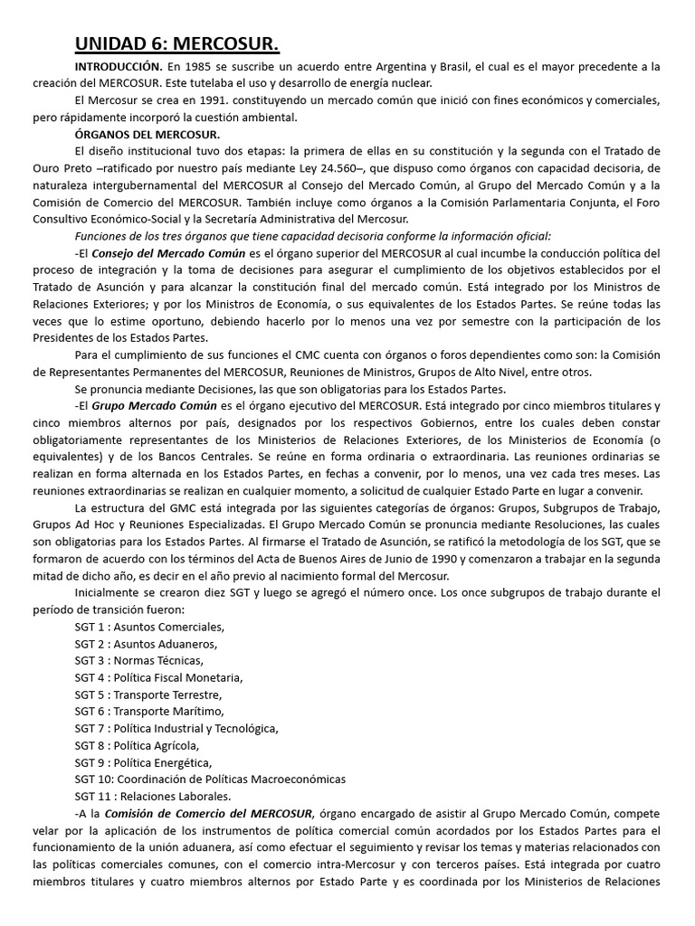 Unidad 6_ Mercosur | PDF