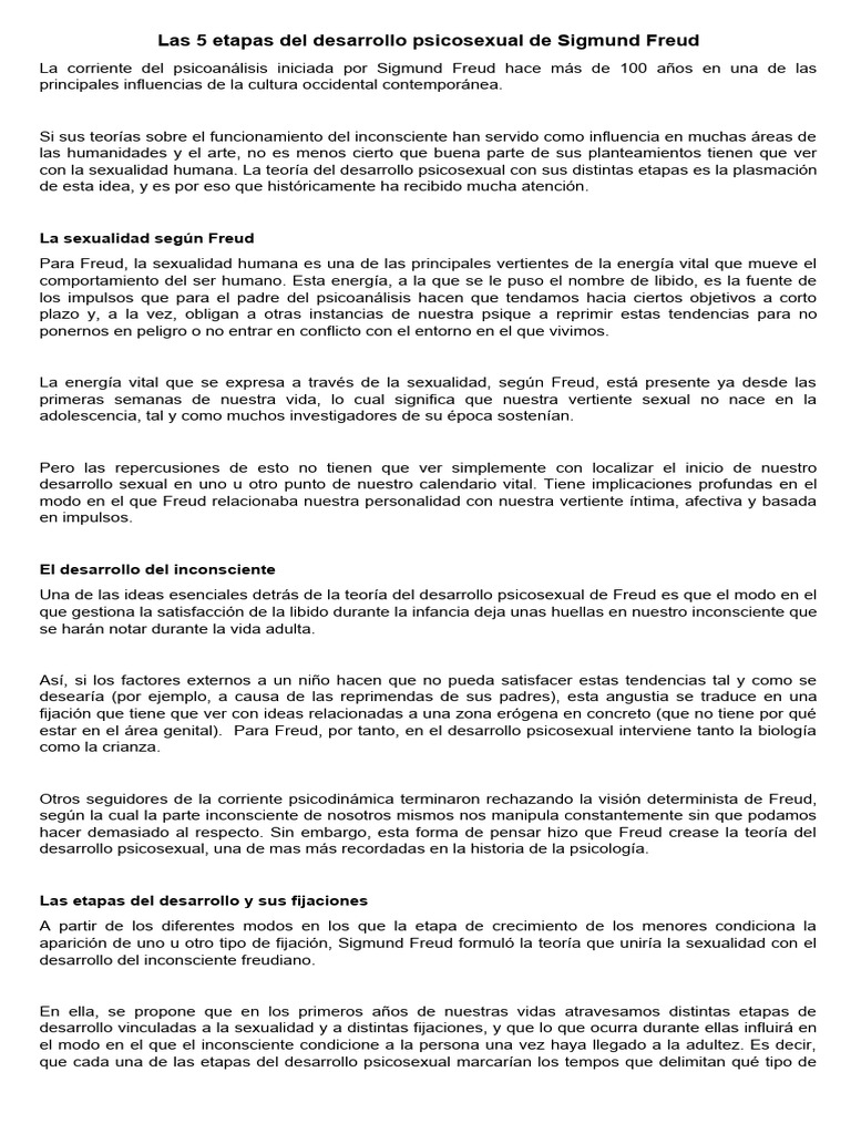 Las 5 etapas del desarrollo psicosexual de Sigmund Freud | PDF ...