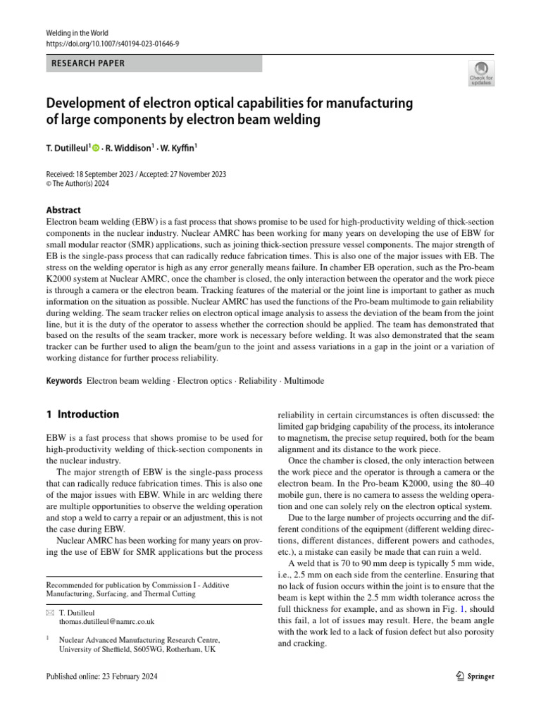 Development of Electron Optical Capabilities For Manufacturing of Large ...