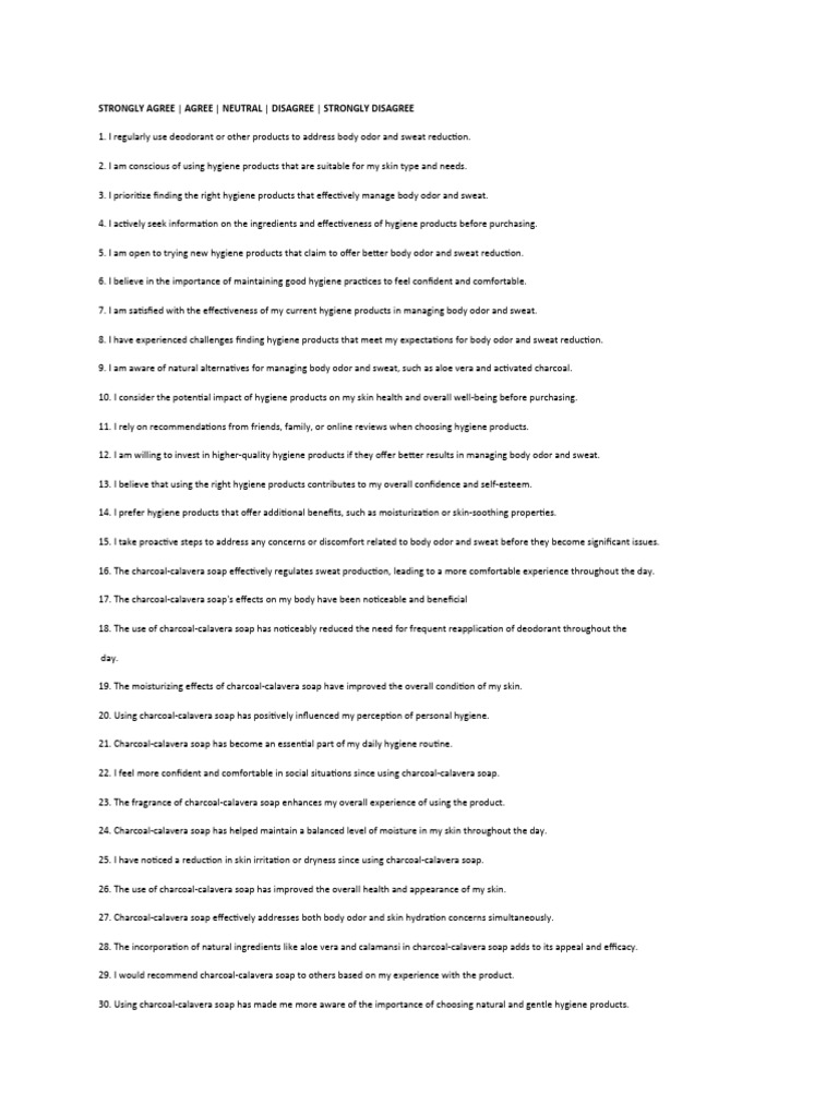 Questionnaire PR 2 | PDF | Odor | Hygiene