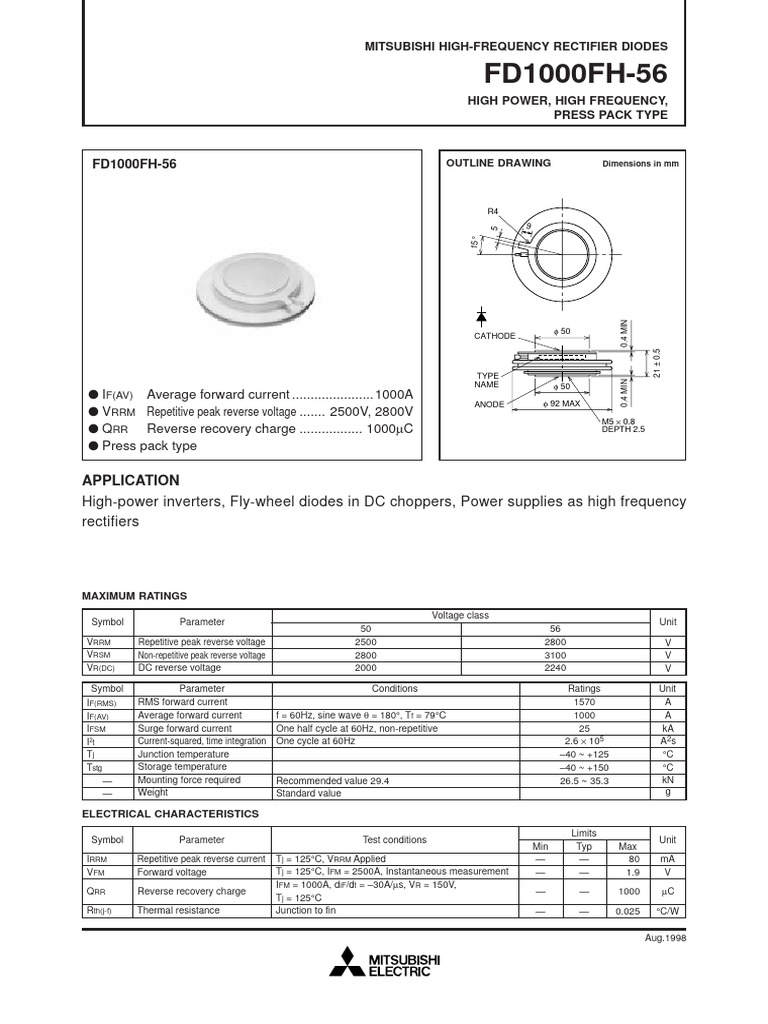 FD1000FH-56 MitsubishiElectricSemiconductor | PDF | Rectifier | Diode