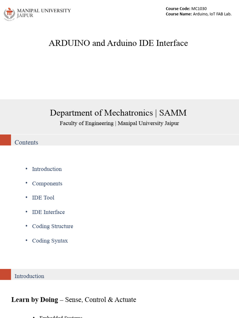 1.2 Arduino Introduction | PDF | Arduino | Integrated Development Environment