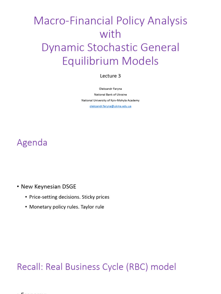 DSGE Lecture 3 - FES - 00001 | PDF | Nominal Rigidity | New Keynesian Economics