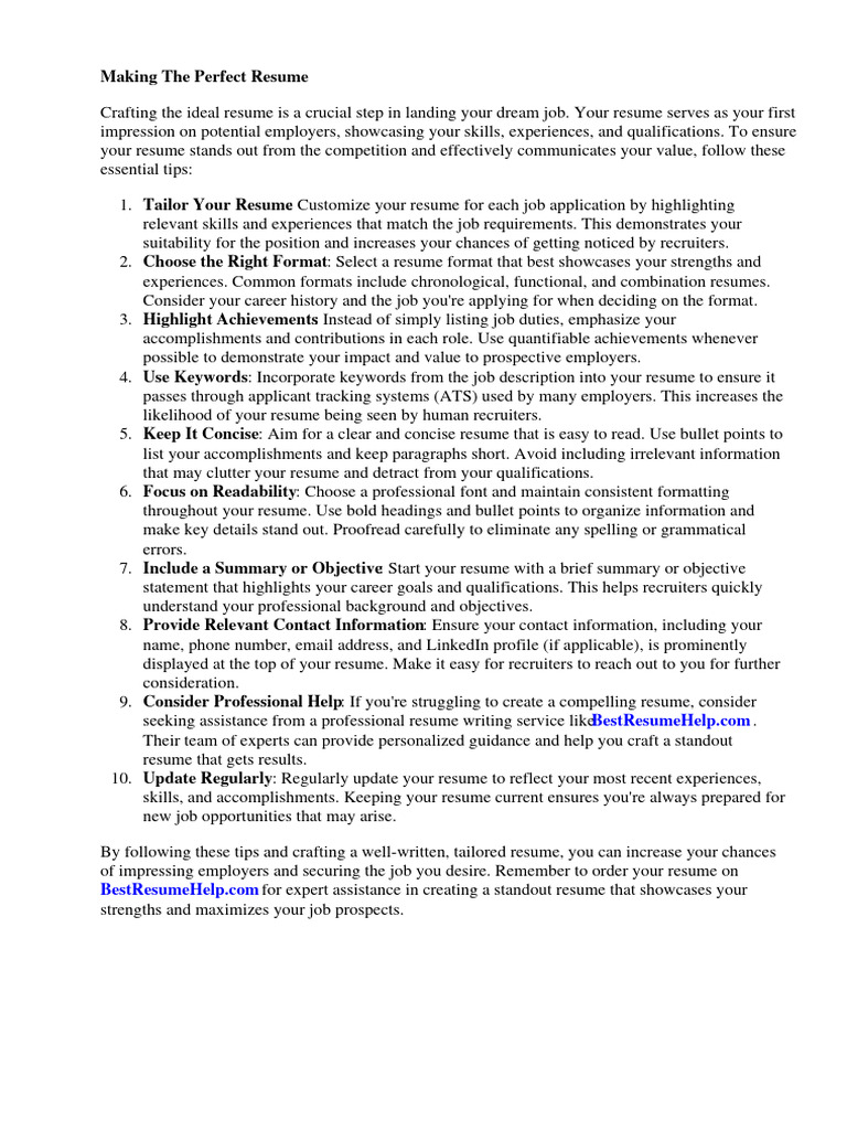 Making The Perfect Resume Pdf Résumé Linked In