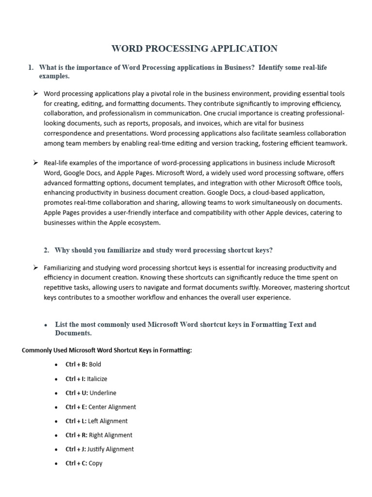 What Is The Importance of Word Processing Applications in Business | PDF | Microsoft Word ...