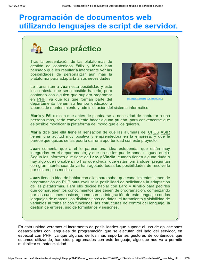IAW05. - Programación de Documentos Web Utilizando Lenguajes de Script de Servidor | PDF ...
