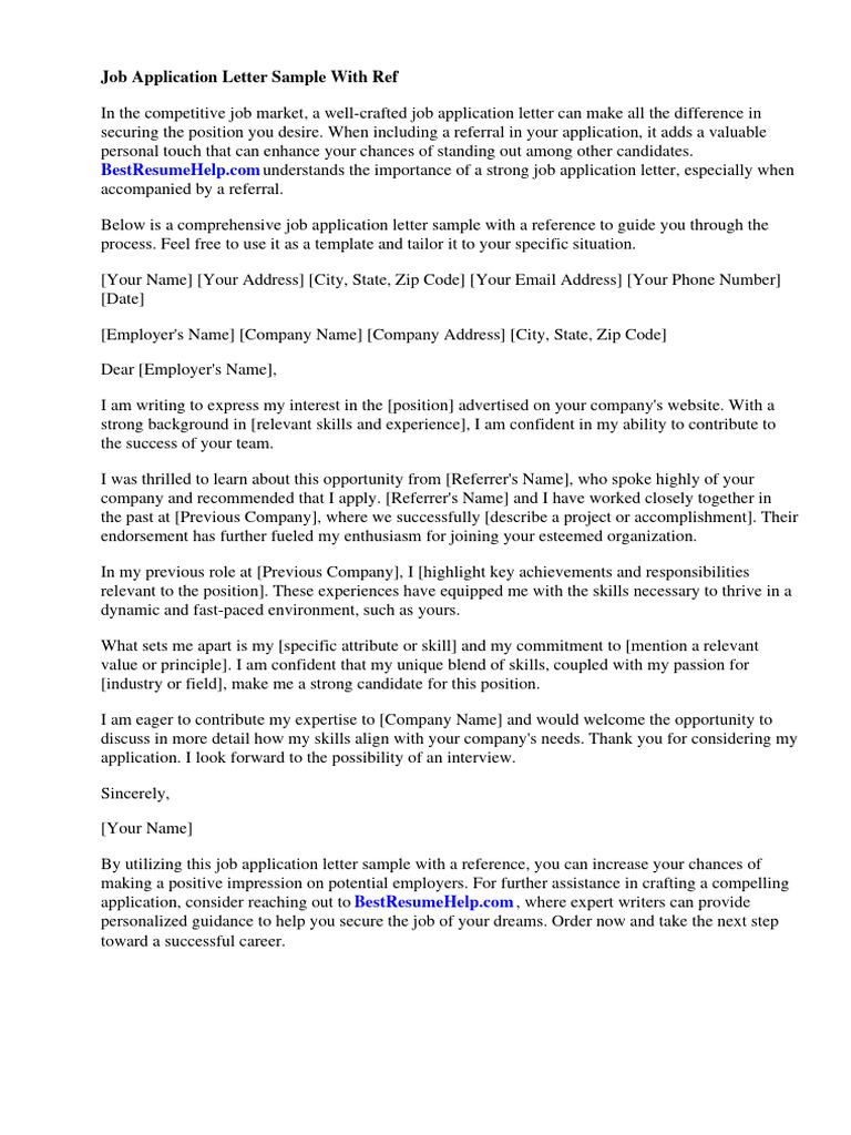 Job Application Letter Sample With Reference | Download Free PDF ...