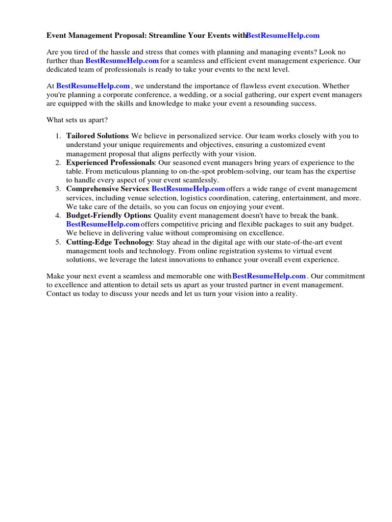 Event Management Proposal Cover Letter | Download Free PDF | Résumé ...