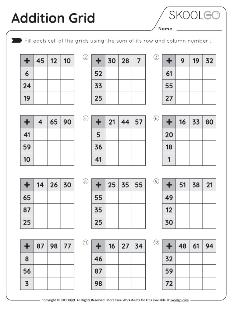 1 0069 Addition Grid 2 | PDF