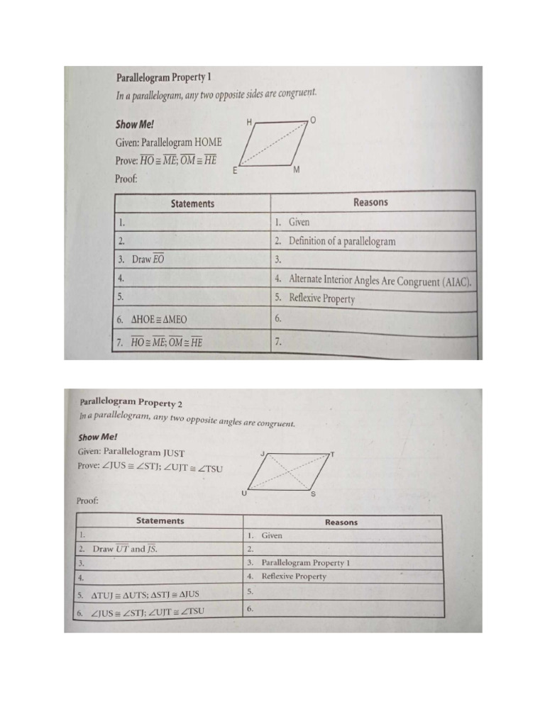 Activity Properties of Parallelogram | PDF