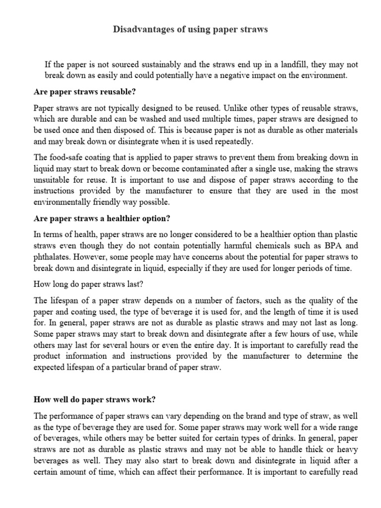 Disadvantages of Paper Straws Explained | PDF