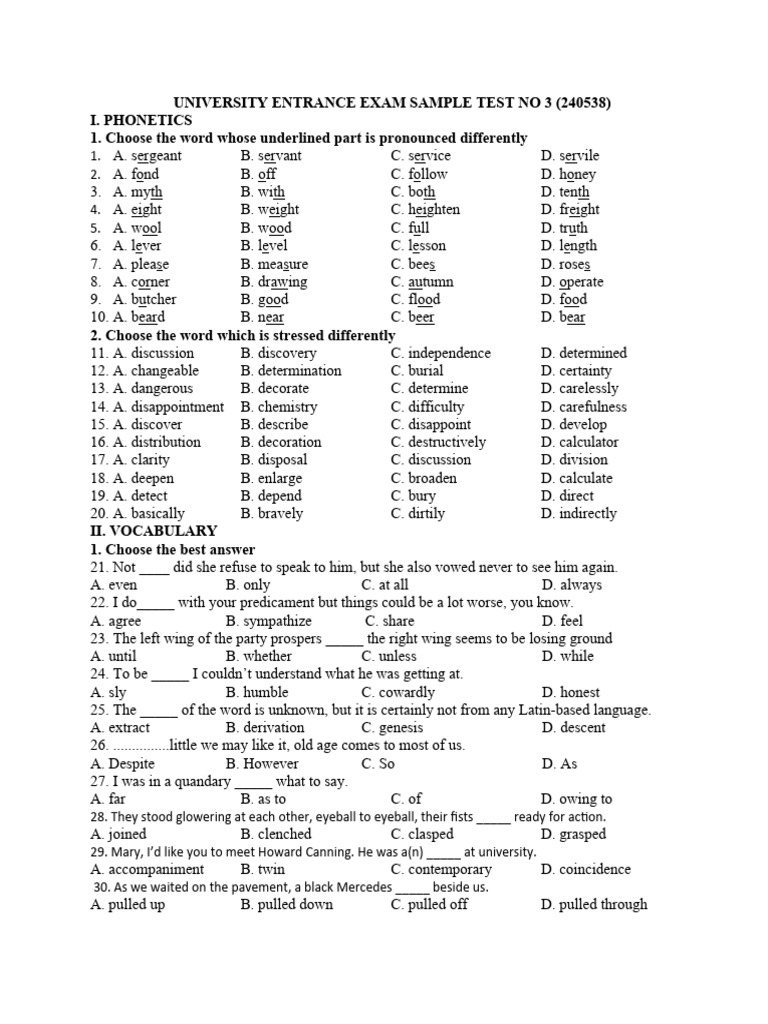 University Entrance Exam Sample Test 3 | PDF | Meal | Biscuit