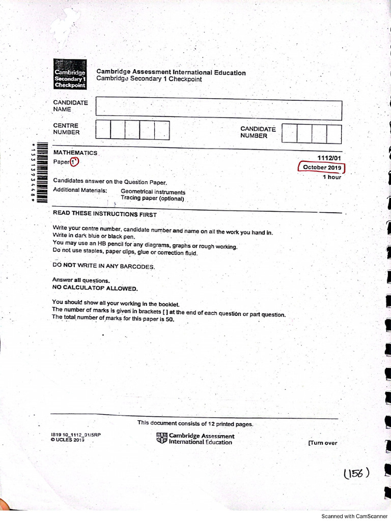 Model Answer October 2019 P1 | PDF