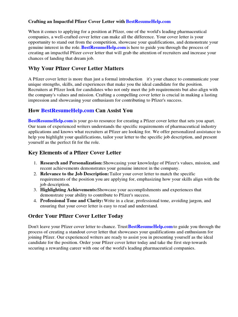 Pfizer Cover Letter | Download Free PDF | Recruitment | Brand