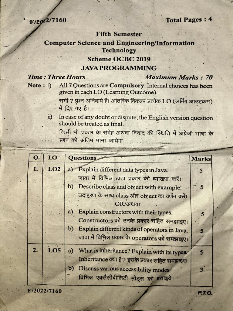 Diploma OCBC All Question Paper 4,5,6 Sem of CS04 | PDF | Class (Computer Programming) | Network ...